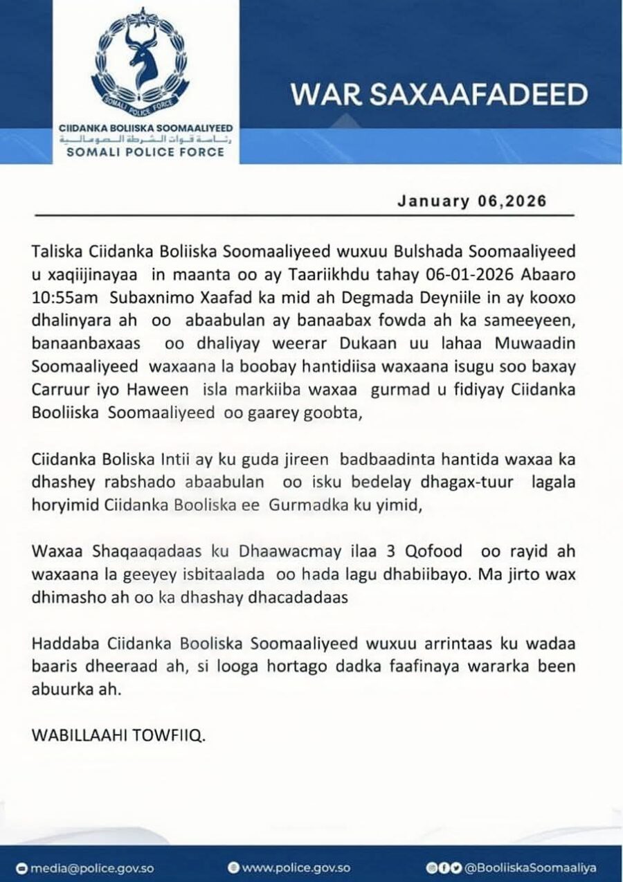 Booliska Soomaaliya oo ka hadlay arrinta Deyniile – Puntland Post