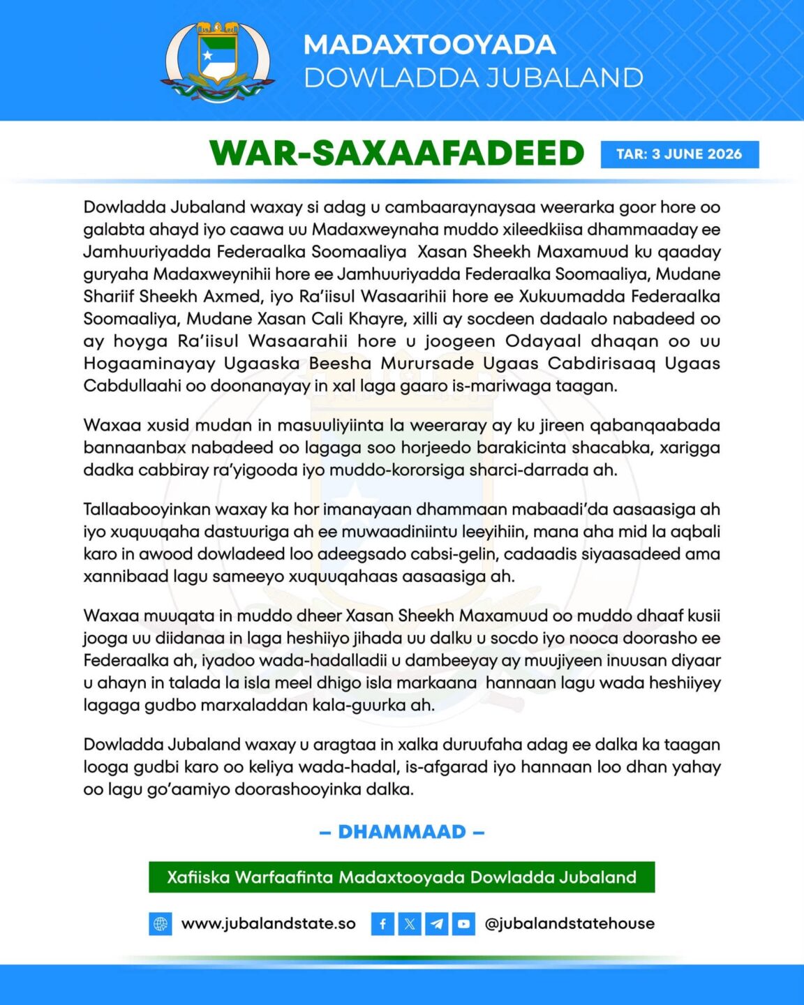 Jubaland oo ka hadashay dagaalka Muqdisho – Puntland Post